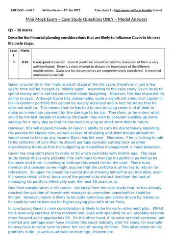 LIBF CeFS U1 Exam Jan 2022: CS1 - Mock Exam MARKING BUNDLE | Teaching ...