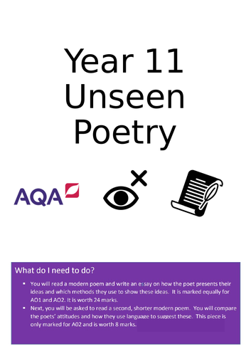Poetry Booklet (perfect for teaching unseen poetry) | Teaching Resources