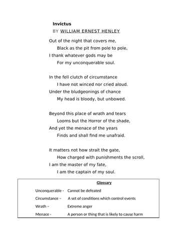 Invictus - Exploring Fate and Freedom | Teaching Resources