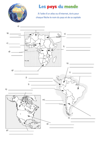 Geography in French - Countries of the world - Map + exercise ...
