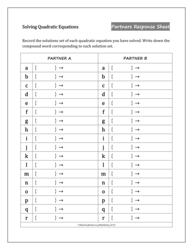 Solving Quadratic Equations (All Methods)- Partner Activity "Make ...
