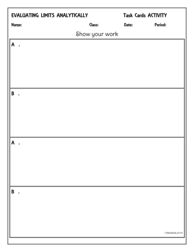 Finding Limits Analytically - 8 Task Cards (2 problems per card ...
