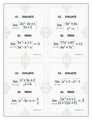 Finding Limits Analytically - 8 Task Cards (2 problems per card ...