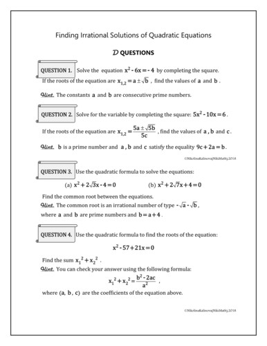 Quadratic Equations with Irrational Solutions - Group Activity ...