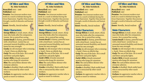 Of Mice and Men Revision Bookmarks | Teaching Resources