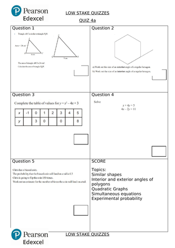 Year 11 Higher GCSE maths starter quiz | Teaching Resources