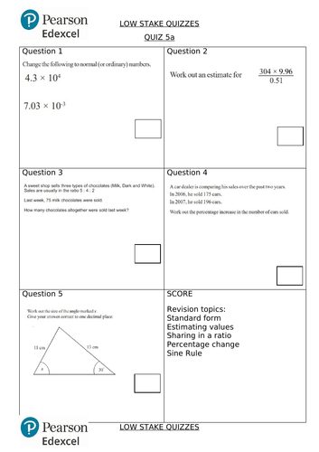 Year 11 Higher GCSE maths starter quiz | Teaching Resources