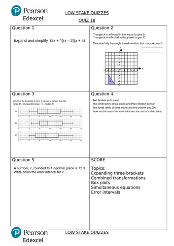 Year 11 Higher GCSE maths starter quiz | Teaching Resources