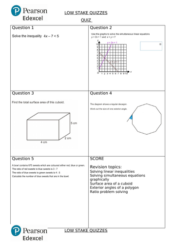Year 11 Higher GCSE maths starter quiz | Teaching Resources
