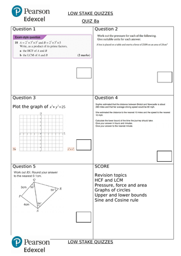 Year 11 Higher GCSE maths starter quiz | Teaching Resources
