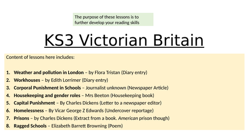 Reading skills unit linked to Victorian Britain (KS2/KS3/KS4 ...