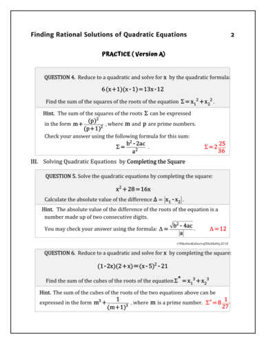Solving Quadratic Equations by All Methods - Practice Advanced (two ...