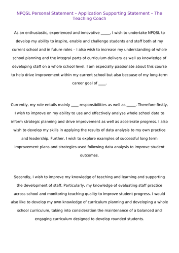 NPQSL Personal Statement Application | Leadership Qualification ...