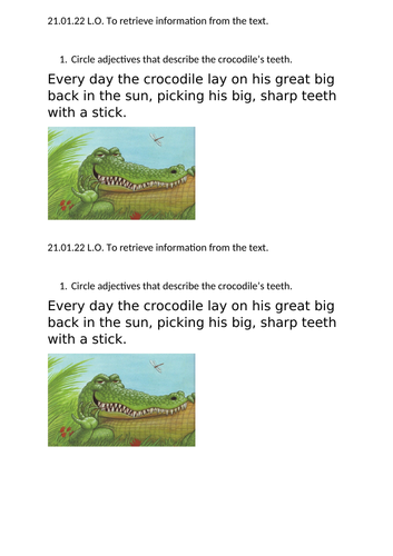The Selfish Crocodile Reading Unit Y1/YR | Teaching Resources