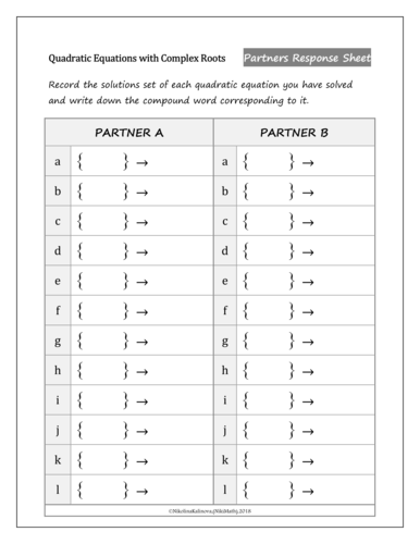 Quadratic Equations with Complex Roots - Partner Activity"Make Compound ...