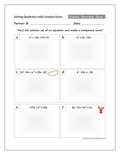 Quadratic Equations with Complex Roots - Partner Activity"Make Compound ...