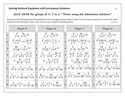 Rational Equations ALL with EXTRANEOUS Solutions - Group Activity ...