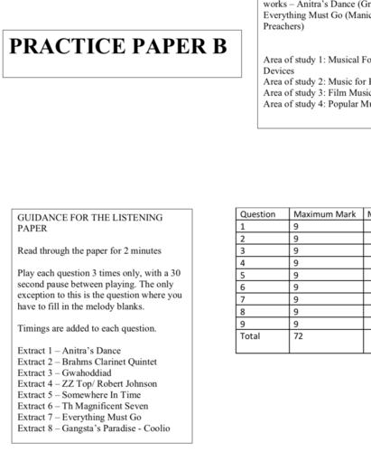 WJEC GCSE Music Practice Papers A, B and C | Teaching Resources