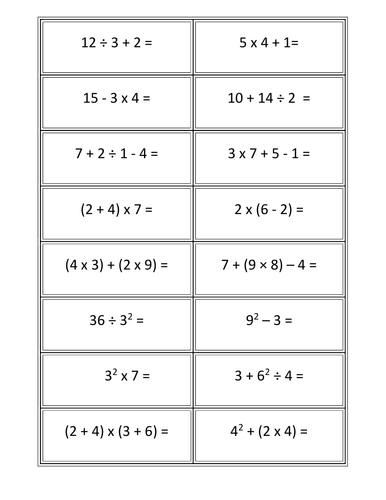 Order of Operations (BIDMAS) Task Cards | Teaching Resources
