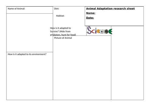 Animal Adaptations research sheet | Teaching Resources