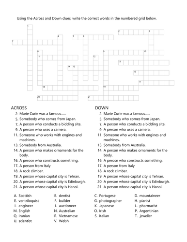 Spelling and word puzzles using ian, ese, ish, er, eer and ist ...