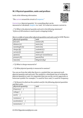 Physical quantities, units and prefixes | Teaching Resources