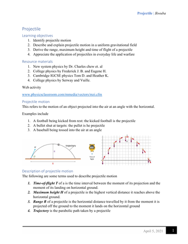 Projectile Motion Physics | Teaching Resources
