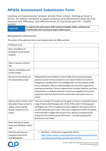 NPQSL Research Project - Active Learning | Teaching Resources