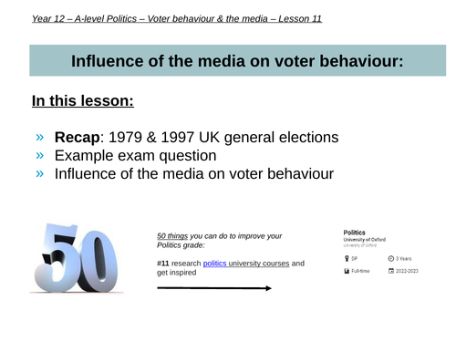 Influence of the media on voter behaviour (AS Politics) | Teaching ...