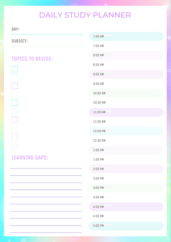 Daily Study Revision Planning Sheet, Note Sheets and Reflection Sheet ...