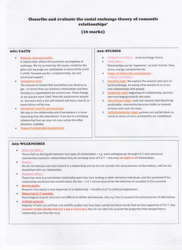 A LEVEL PSYCHOLOGY - RELATIONSHIPS 16 MARK ESSAY PLANS (AQA) | Teaching ...