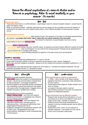 A LEVEL PSYCHOLOGY - ISSUES AND DEBATES 16 MARK ESSAY PLANS (AQA ...
