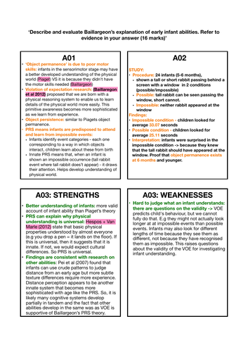A LEVEL PSYCHOLOGY - COGNITION + DEVELOPMENT 16 MARK ESSAY PLANS (AQA ...