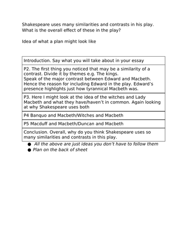 Sample Macbeth Essays and an Essay Plan | Teaching Resources