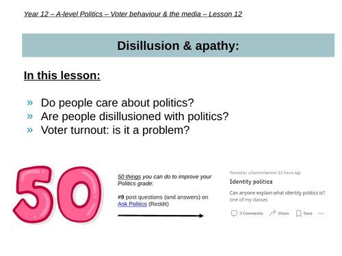 Disillusion & apathy (AS Politics) | Teaching Resources
