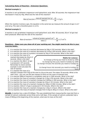 Calculating Rate Of Reaction Aqa Edexcel Gcse Ks4 Teaching Resources