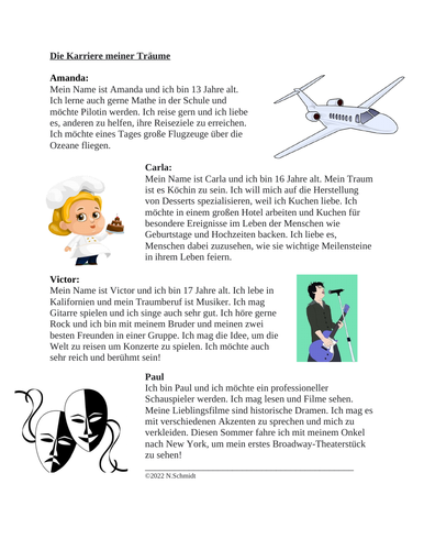 German Professions Reading: Die Karriere meiner Träume Text | Teaching ...