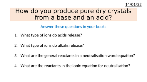 7.20 / C5 Acids and Alkali - Neutralisation - Making salts - Required ...