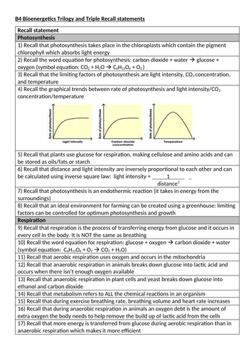 AQA GCSE Biology B1-B7 Checklist, Recall statements and Recall tests ...
