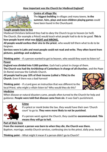 How important was the Church to Medieval England | Teaching Resources