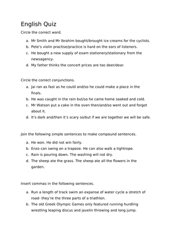 English Grammar Quiz | Teaching Resources