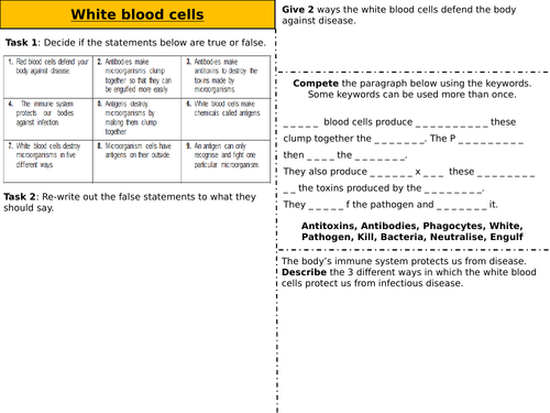 White blood cells - Worksheet - Higher & Foundation (SPEC 3, AQA ...