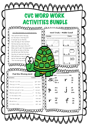 CVC Word Work Activities Pack | Teaching Resources