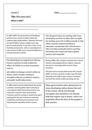 Debt in Developing Countries - KS3 (Key Stage 3) | Teaching Resources