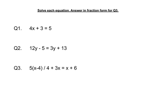 Algebra Solving Equations + Guidance | Teaching Resources