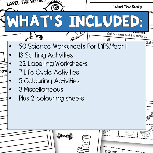 50 Science Worksheets Year 1 and EYFS | Teaching Resources