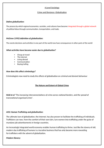 A* A-Level Sociology FULL Crime Notes! | Teaching Resources