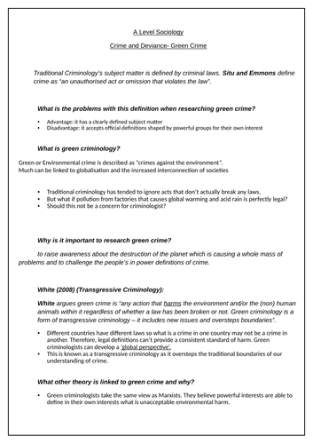 A* A-Level Sociology FULL Crime Notes! | Teaching Resources