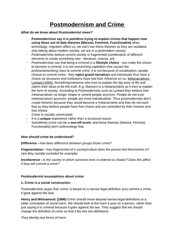 A* A-Level Sociology FULL Crime Notes! | Teaching Resources