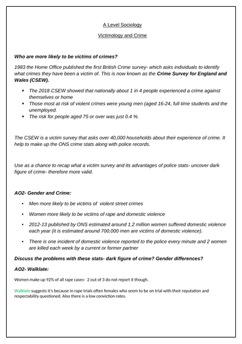 A* A-Level Sociology FULL Crime Notes! | Teaching Resources